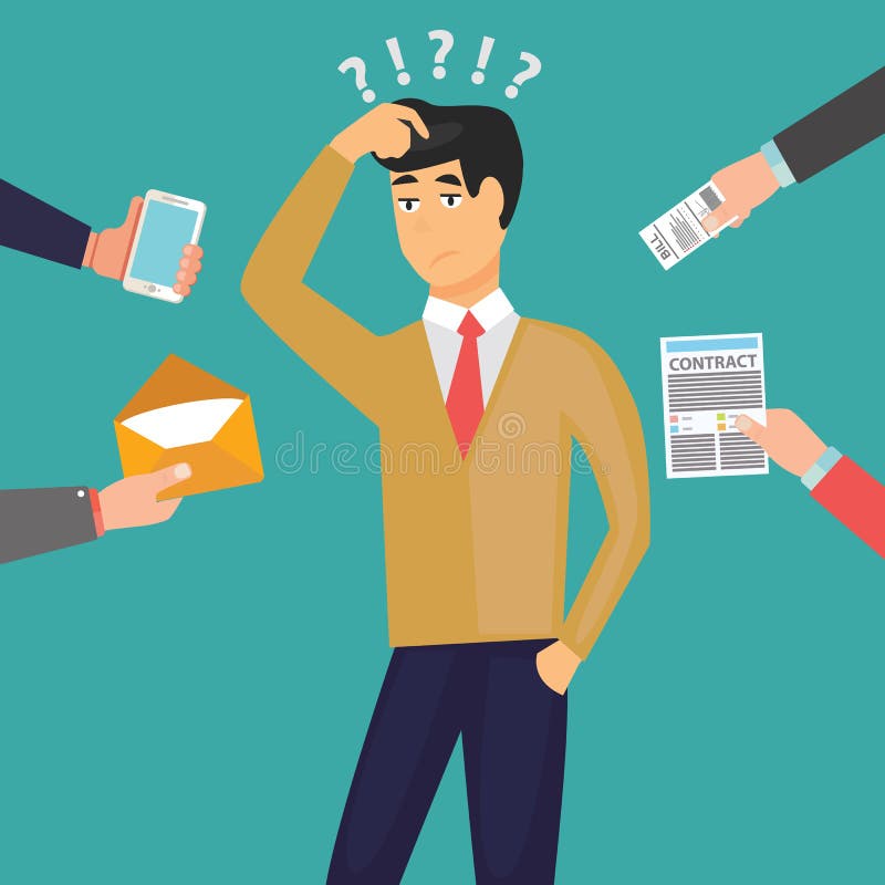 Busy Business Man with Too Much Workload Stock Illustration ...