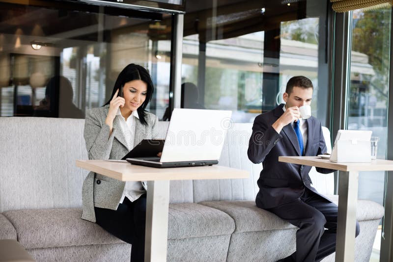 Busy Business People in Cafe Stock Photo - Image of finance, break ...