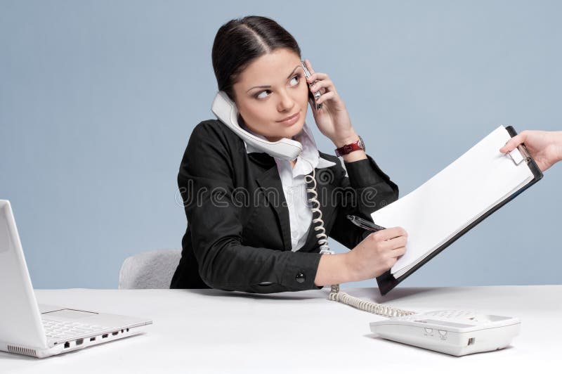 Busy Business Woman Talking by Phone Stock Image - Image of indoor ...