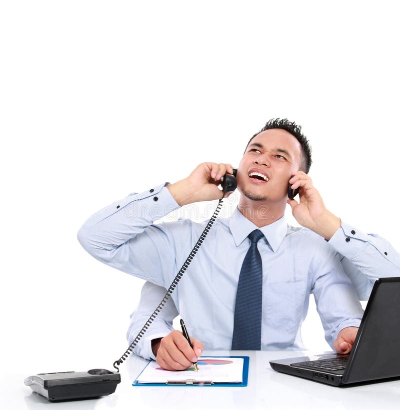 Businessman Busy Multitasking Stock Image - Image of portrait, arms ...