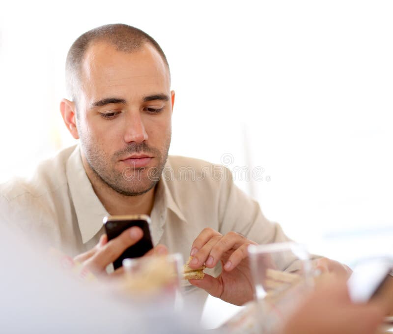 Busy Businessman Eating and Working Stock Photo - Image of working ...