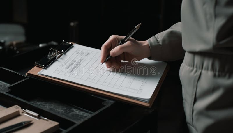Busy Businessman Holding Pen and Paperwork at Office Desk Generated by ...