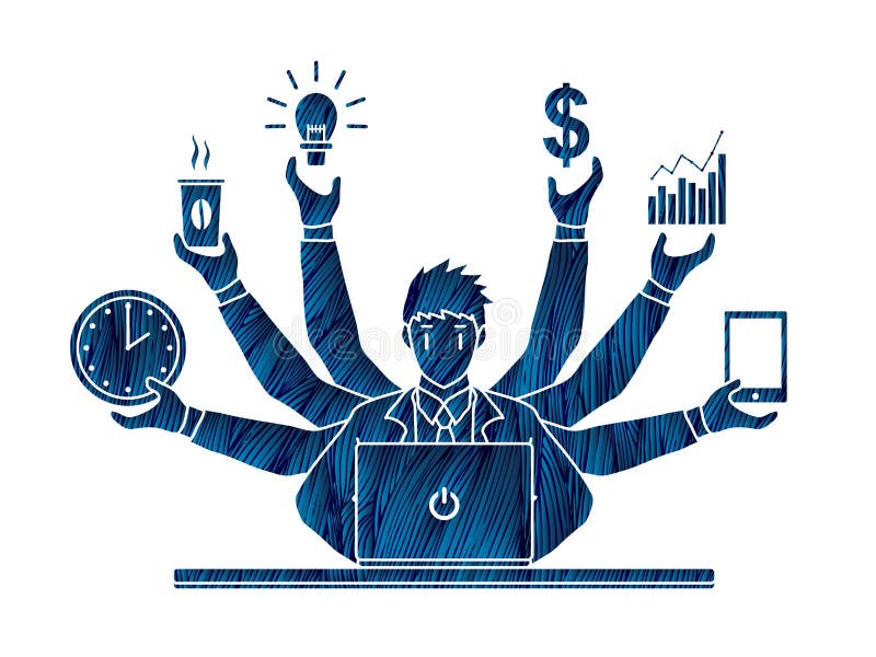 Busy Businessman with Many Hands Holding Many Items Stock Vector ...