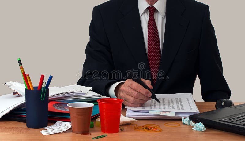 Busy Businessman or Office Worker, at Untidy Desk Stock Image - Image ...