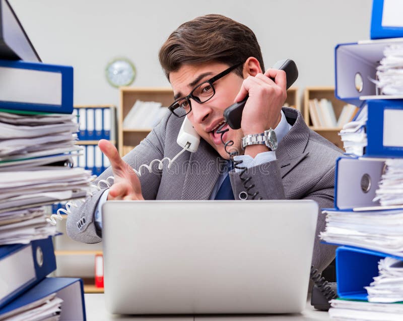 Busy Businessman Under Stress Due To Excessive Work Stock Photo - Image ...