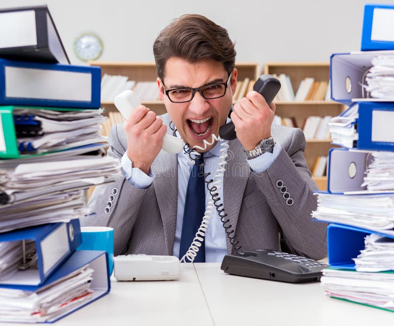 Busy Businessman Under Stress Due To Excessive Work Stock Photo - Image ...