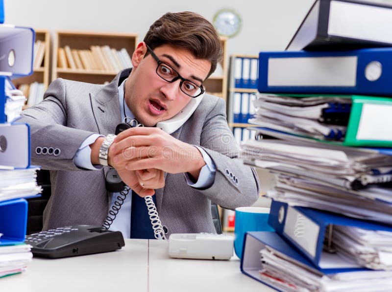 Busy Businessman Under Stress Due To Excessive Work Stock Photo - Image ...