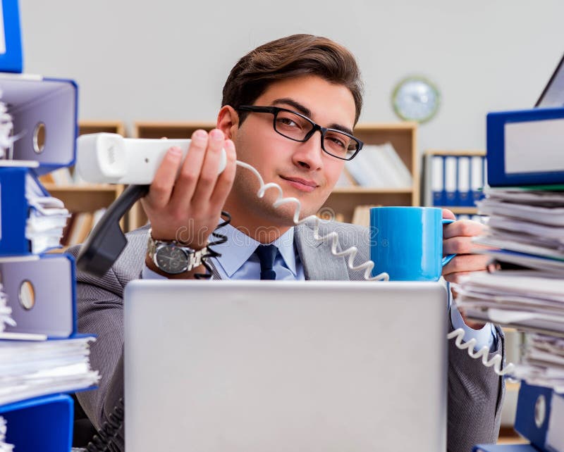 Busy Businessman Under Stress Due To Excessive Work Stock Image - Image ...