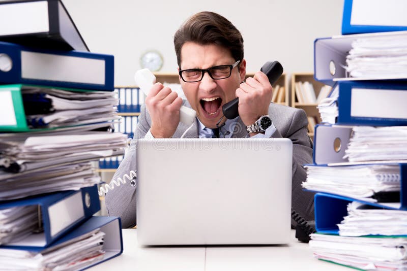 The Busy Businessman Under Stress Due To Excessive Work Stock Photo ...