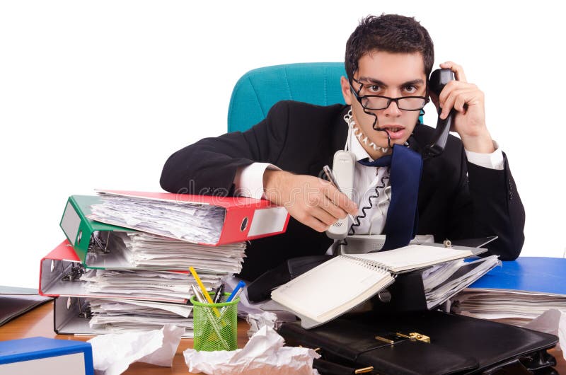Busy Businessman Under Work Stress Stock Photo - Image of file, folder ...