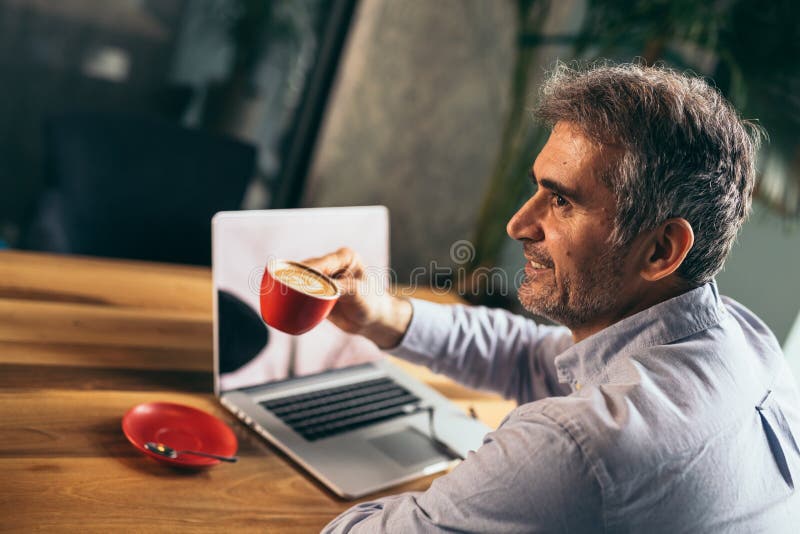 Busy Businessman Using Laptop in Cafe Bar Stock Image - Image of ...