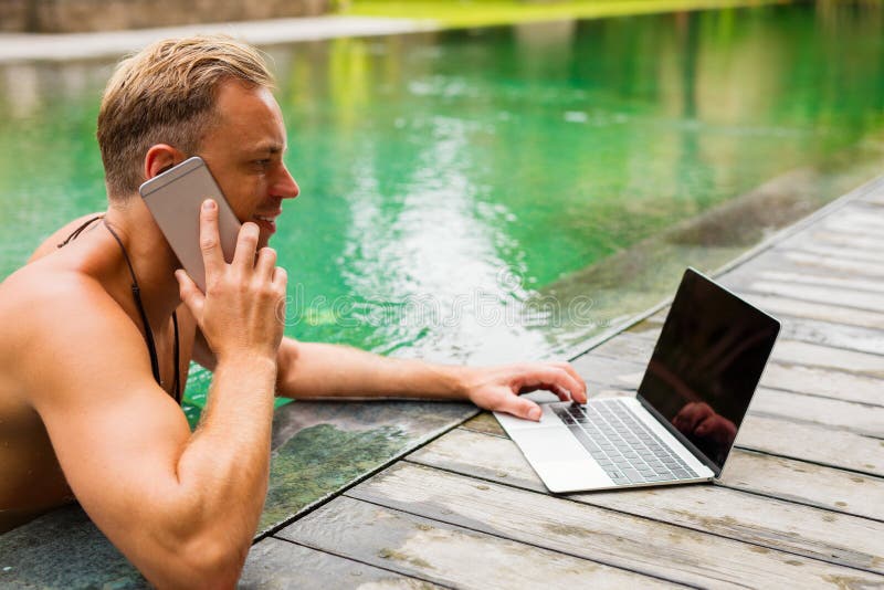 583 Businessman Working Laptop Pool Stock Photos - Free & Royalty-Free ...