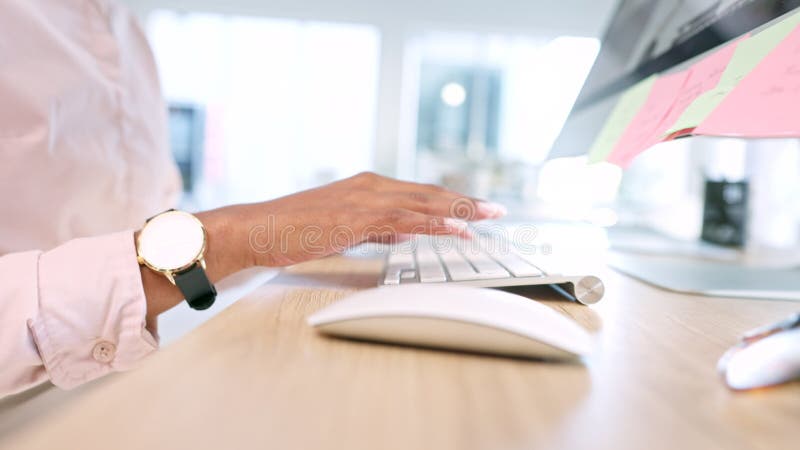 Busy Businesswoman Hands Typing and Working on a Desktop Computer with ...