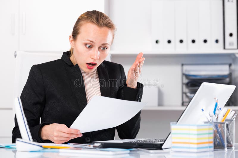 Businesswoman in Suit Worrying at the Computer Stock Image - Image of ...