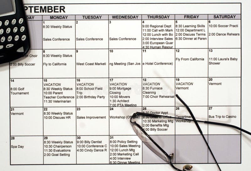 Busy Calendar, PDA & Glasses Stock Image - Image of glasses, stress ...