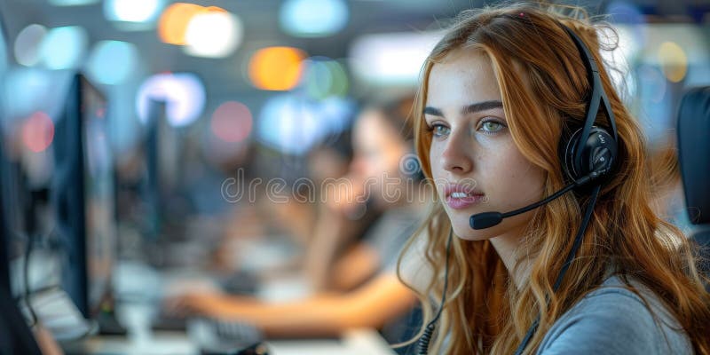 A Busy Call Center with Rows of Employees on the Phone Stock ...