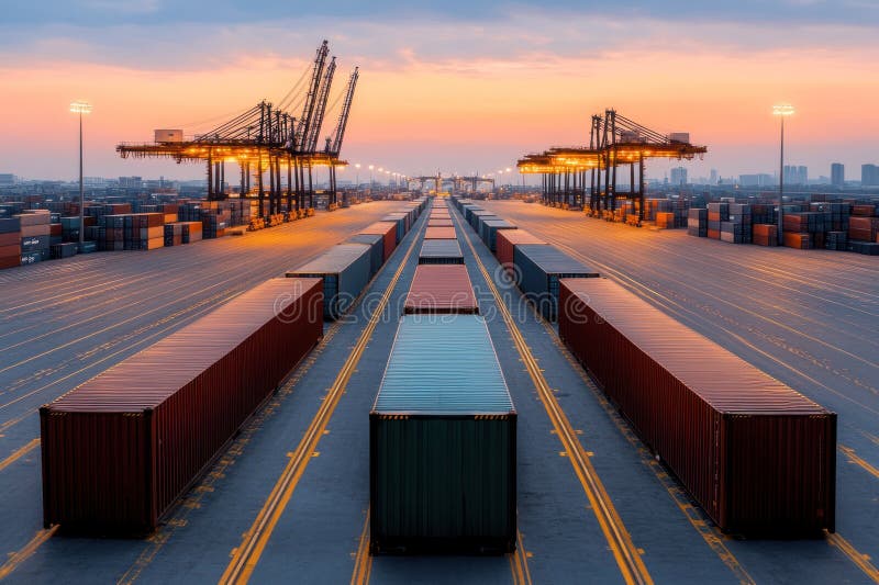 Cargo Port Featuring Container Ships and Stacked Shipping Containers in ...