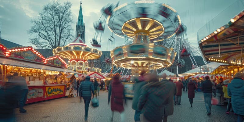 A Busy Carnival Scene with Many People Walking Around and Having Fun ...