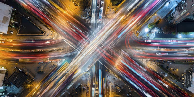 A Busy City Intersection at Night, with the Dynamic Movement of ...
