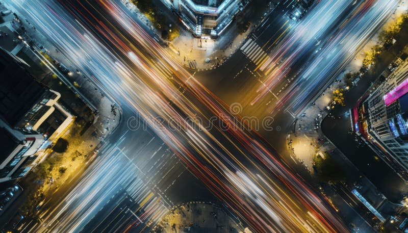A Busy City Intersection at Night, with the Dynamic Movement of ...