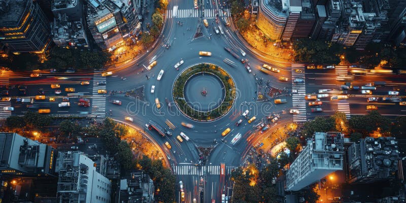 A Busy City Intersection at Night, with the Dynamic Movement of ...