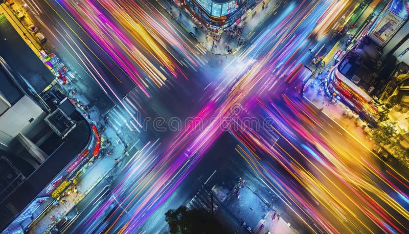 A Busy City Intersection at Night, with the Dynamic Movement of ...