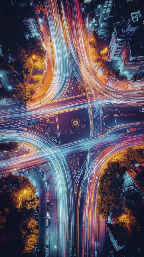 A Busy City Intersection at Night, with the Dynamic Movement of ...