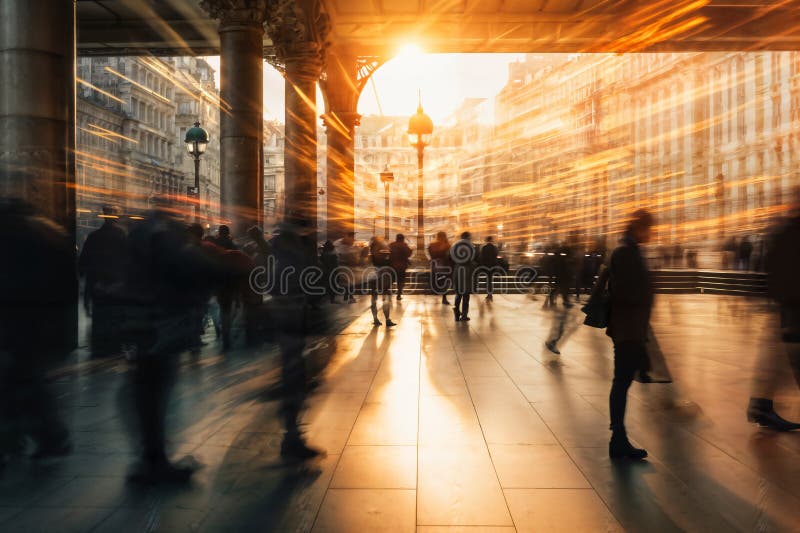 Busy City Life in Motion Blur Stock Illustration - Illustration of ...