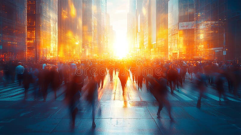 Busy City, Motion Blur Crowd of People in City at Sunset Stock ...