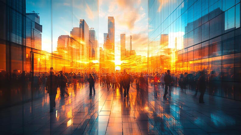 Busy City, Motion Blur Crowd of People in City at Sunset Stock ...
