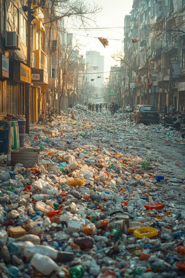 A Busy City Street Littered with Garbage and Debris Stock Photo - Image ...