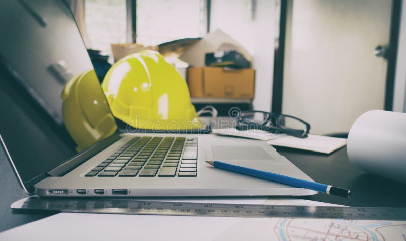 Busy Civil Engineer Mess Up Office Table. Stock Image - Image of chaos ...