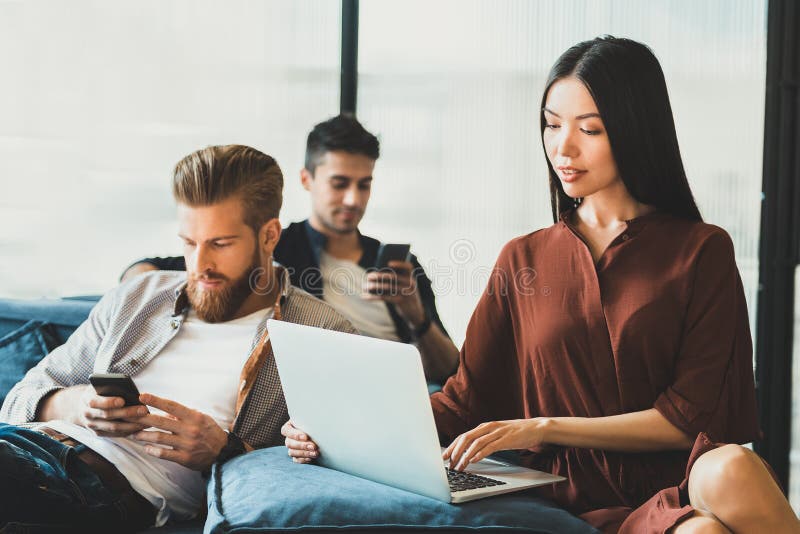 Busy Co-workers Doing Their Job Stock Photo - Image of glance, laptop ...