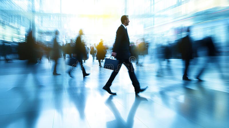 Busy Commuters in a Modern Hall Stock Illustration - Illustration of ...