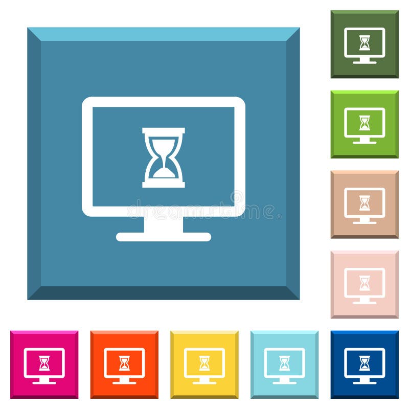 Busy Computer White Icons on Edged Square Buttons Stock Vector ...