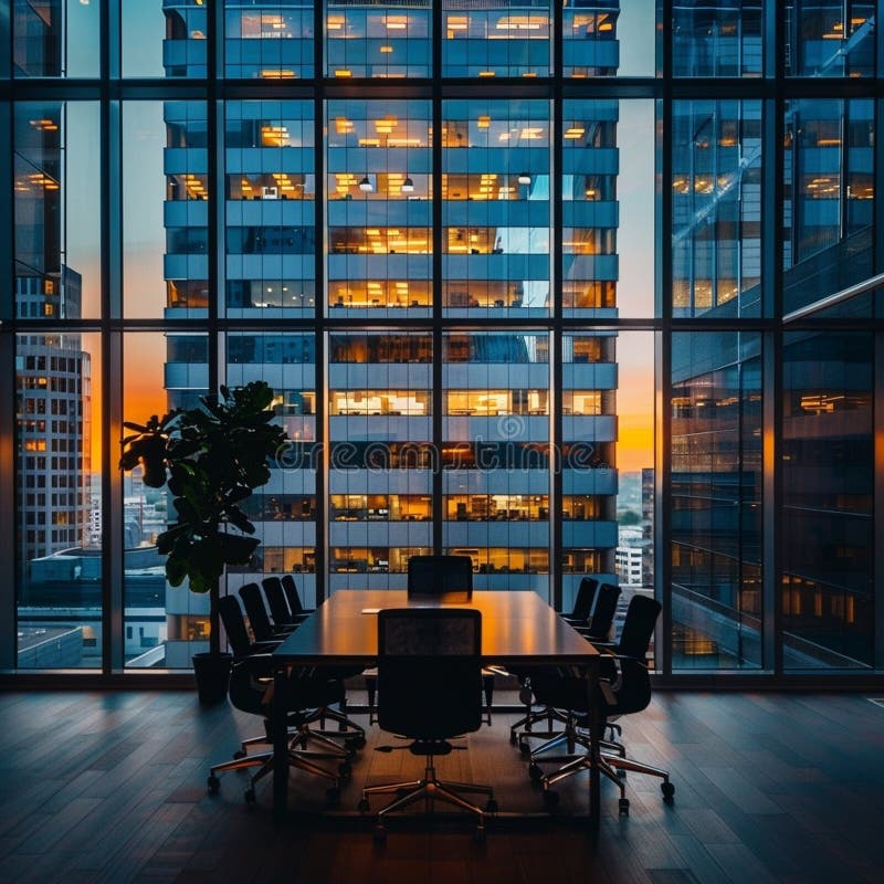 Busy Conference Room Overlooking a Bustling Cityscape Stock Photo ...