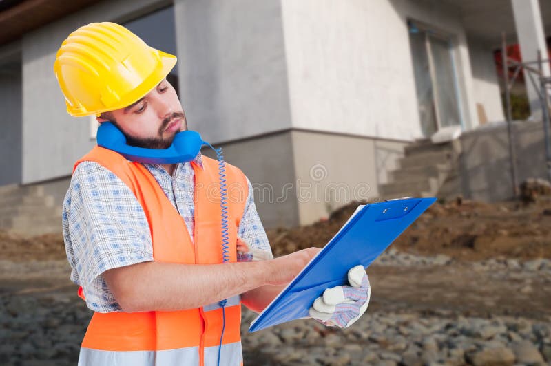 Busy Construction Engineer Talking on Phone Stock Photo - Image of note ...