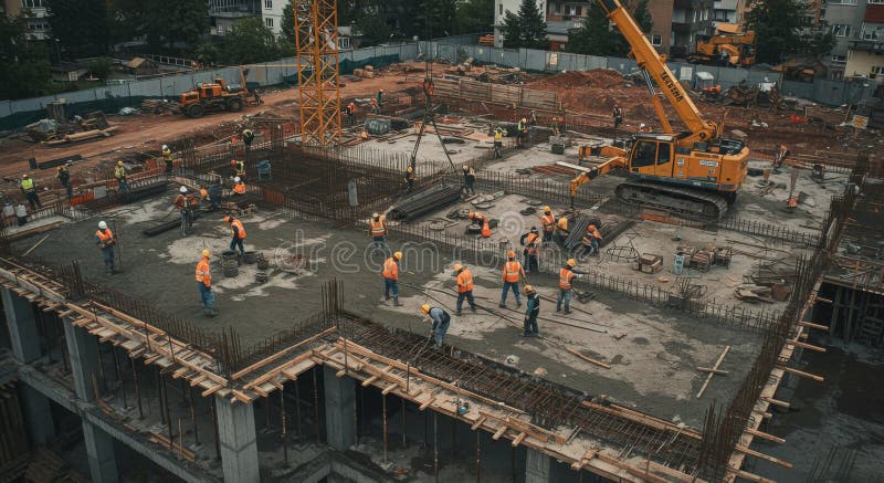 Busy Construction Site stock illustration. Illustration of site - 357162759