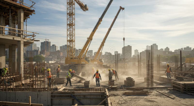 Busy Construction Site stock photo. Image of workers - 357164572