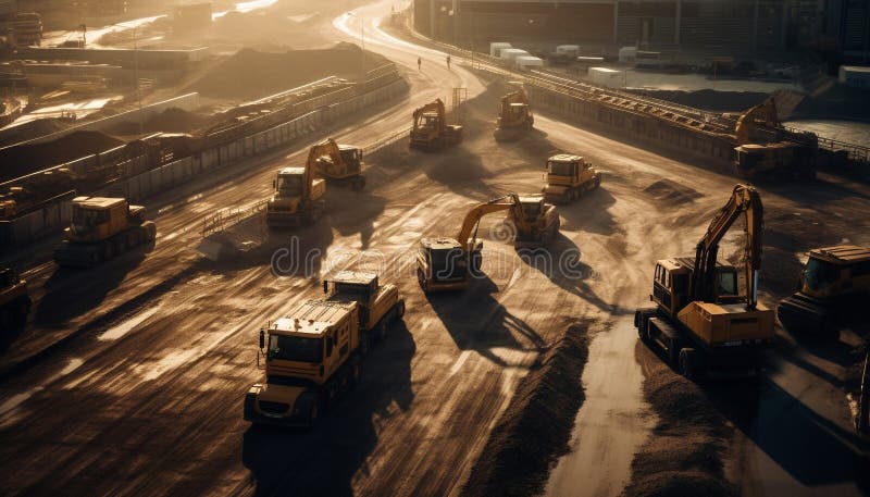 Busy Construction Site Delivers Heavy Machinery for City Building ...