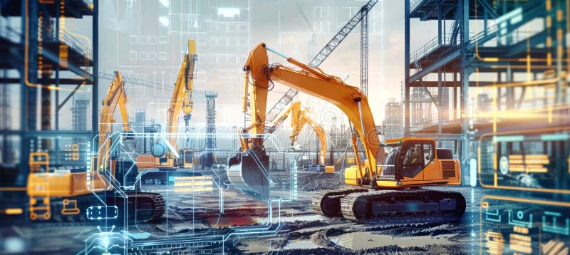 A Busy Construction Site Filled with Machinery, Overlaid with Safety ...