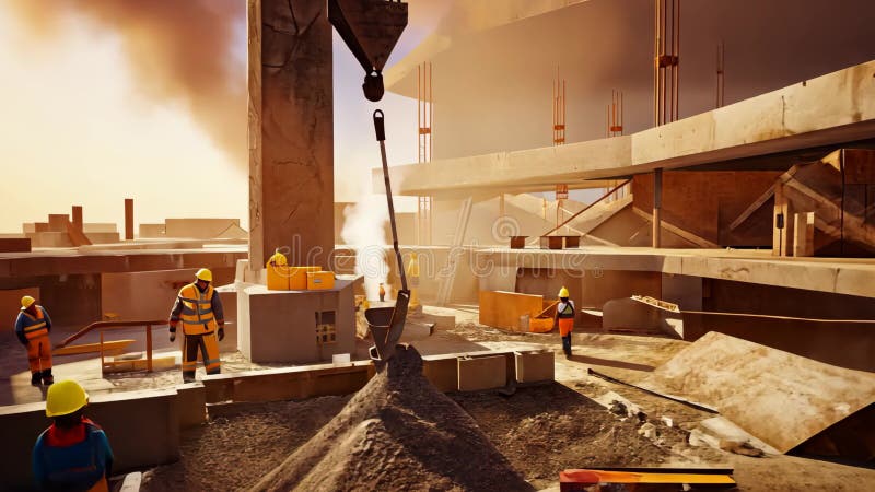 A Busy Construction Site with Workers Building a Large Structure Under ...