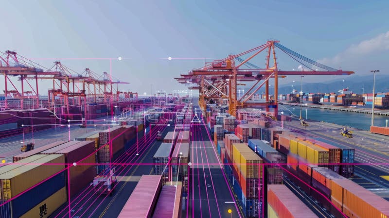 Busy Container Port with Cranes and Cargo Stock Photo - Image of ...