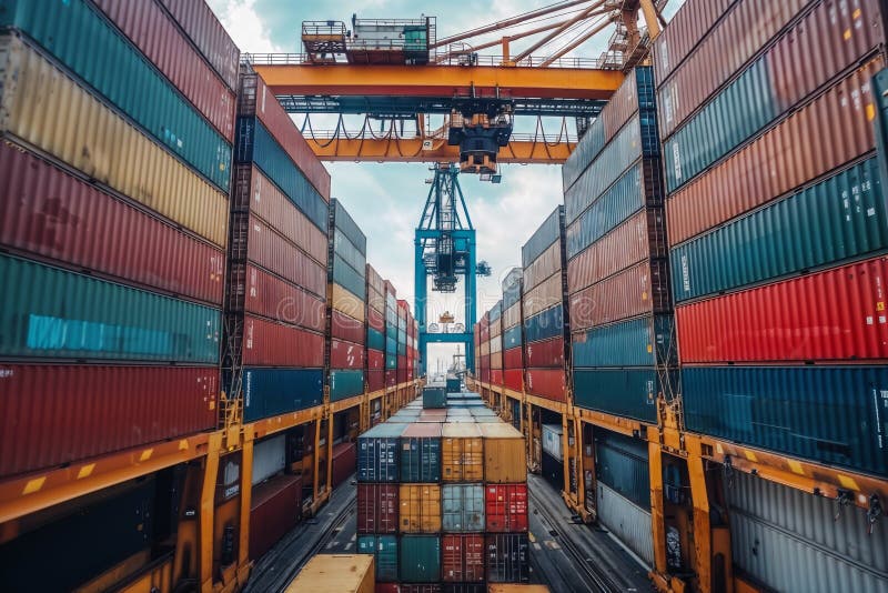 Busy Container Terminal with Crane Operations Stock Illustration ...