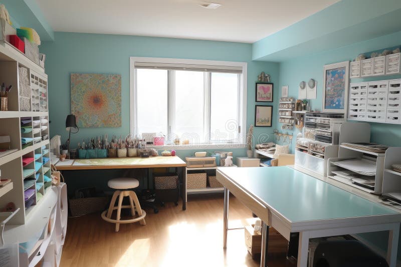 Busy Craft Room Filled with Projects in Progress Stock Illustration - Illustration of crafting ...