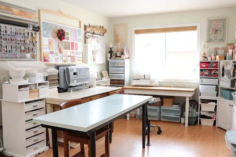 Busy Craft Room Filled with Projects in Progress Stock Illustration ...