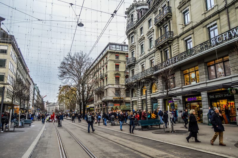 Busy and Crowded Streets of Zurich Switzerland Editorial Photography ...