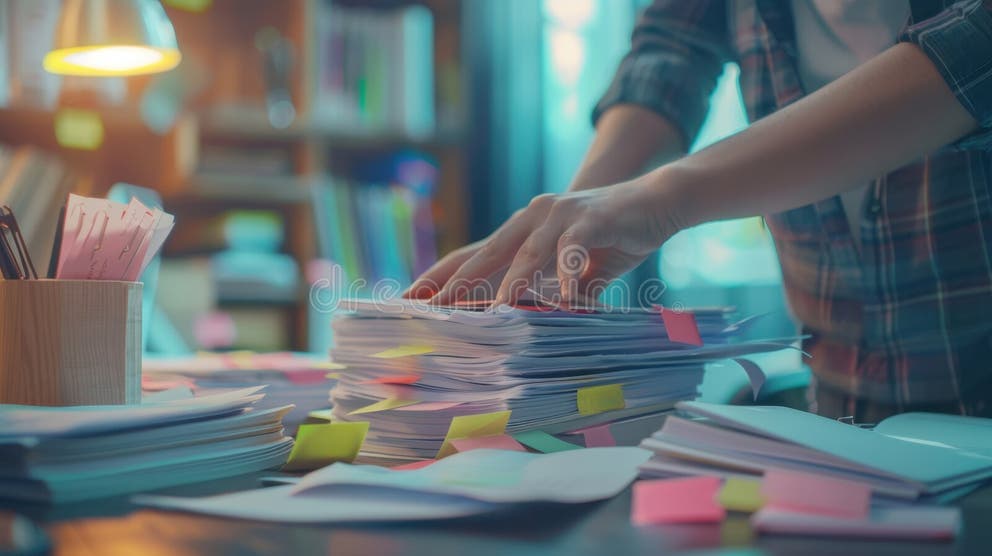 The Busy Desk with Documents.AI Generated Image Stock Image - Image of ...