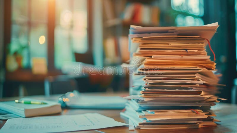 Busy Desk Overwhelmed by Towering Paperwork Stack Stock Illustration ...