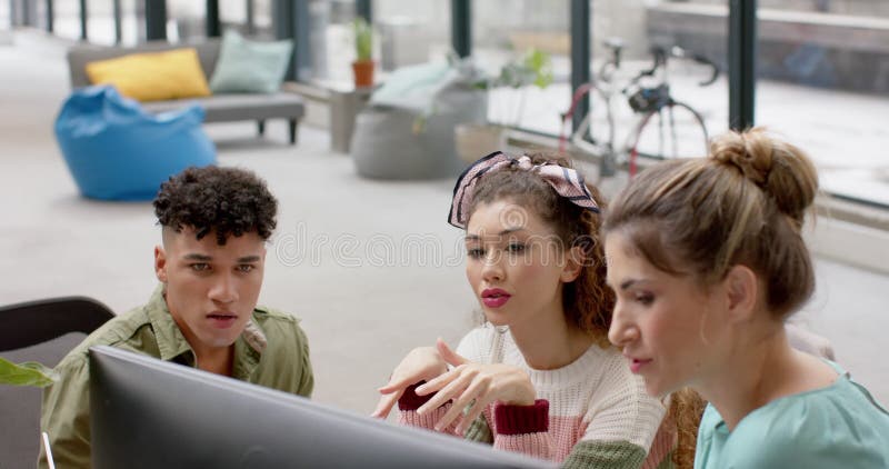 Busy Diverse Business People Working on Computer and Talking in Slow ...